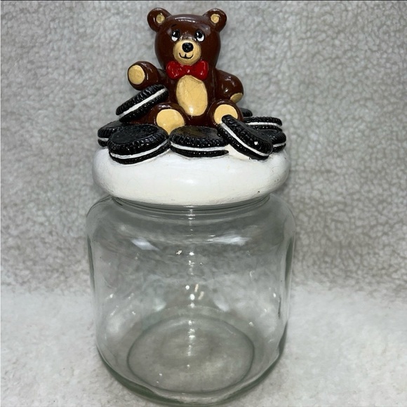 Kitchen | Cookie Jar Heavy Glass 11 Teddy Bear With Cookies Screw On ...